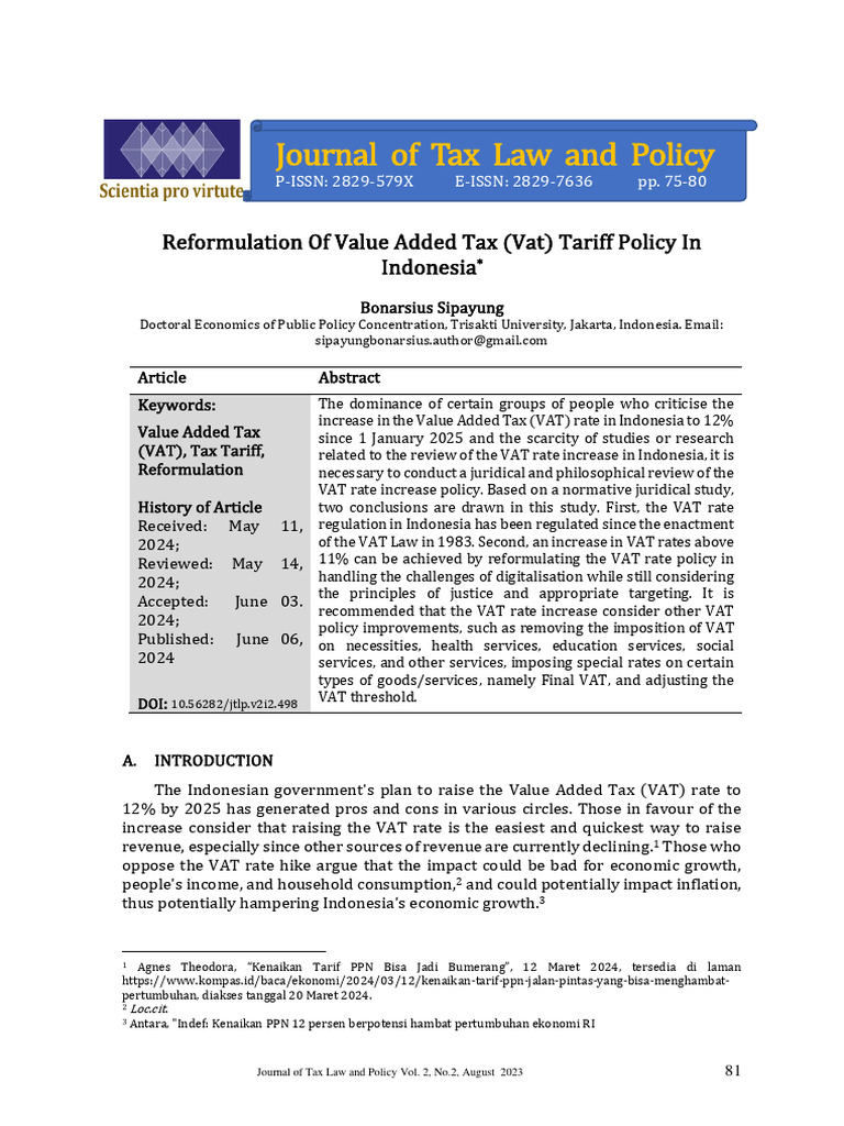 Reforming Indonesia's VAT Policy 2023 | PDF | Value Added Tax | Taxes