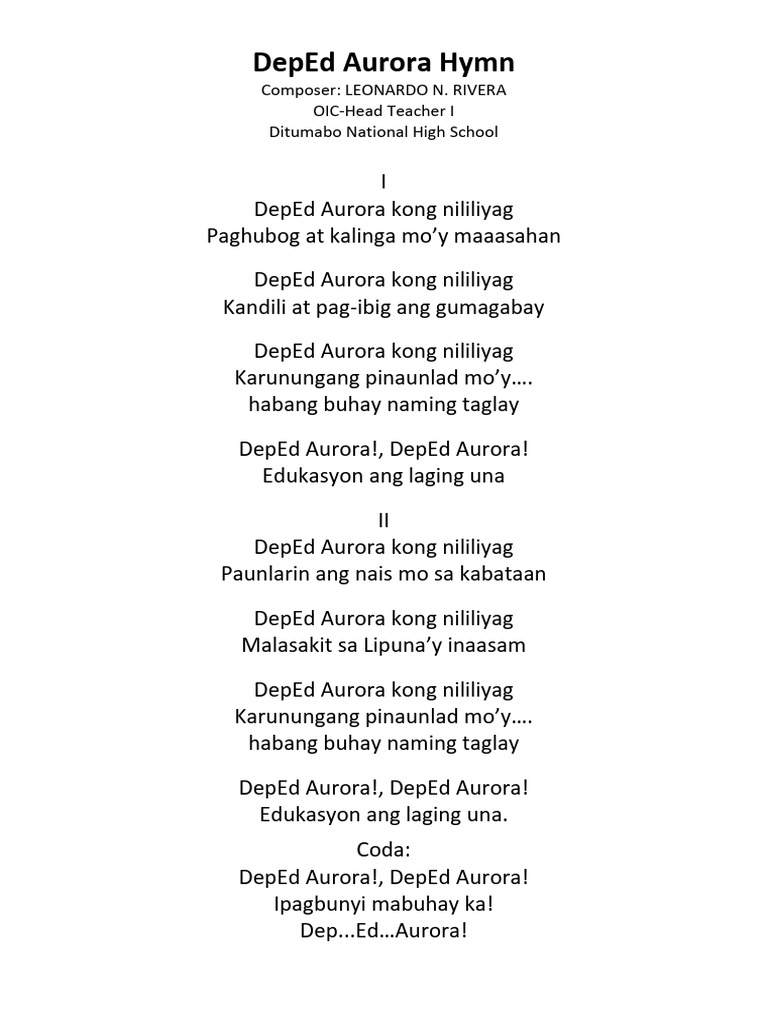 Deped Aurora Lyrics | PDF