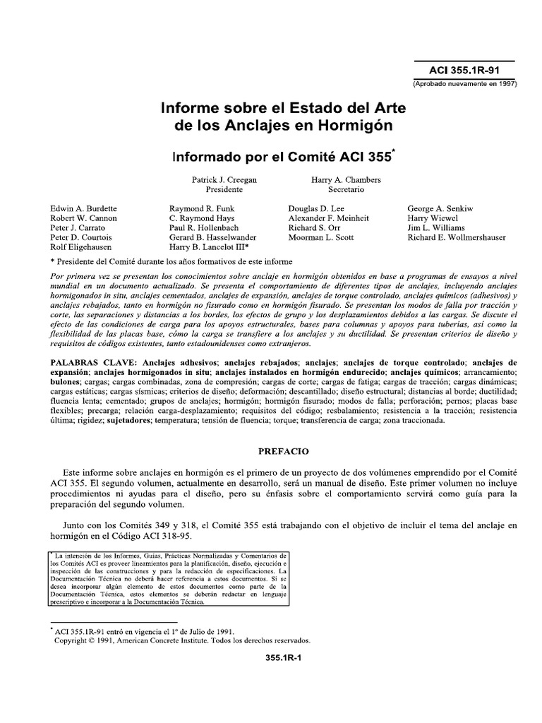 Anclajes ACI 355 1R 91 | PDF