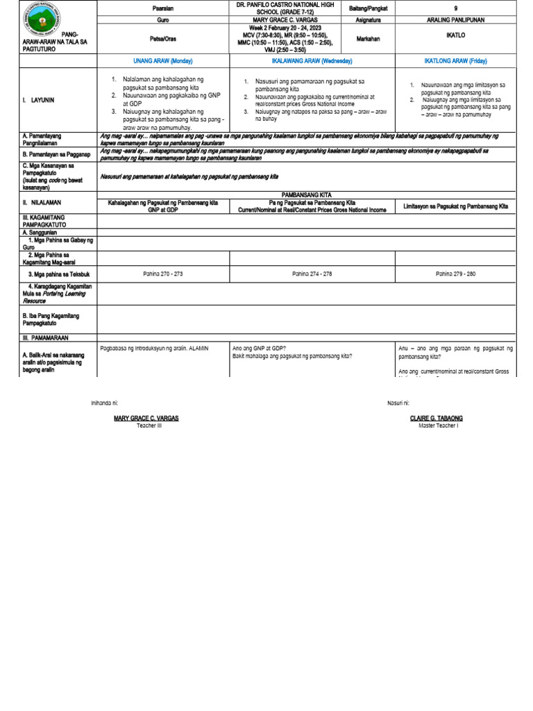 DLL .Week 2 Q3 AP9 | PDF