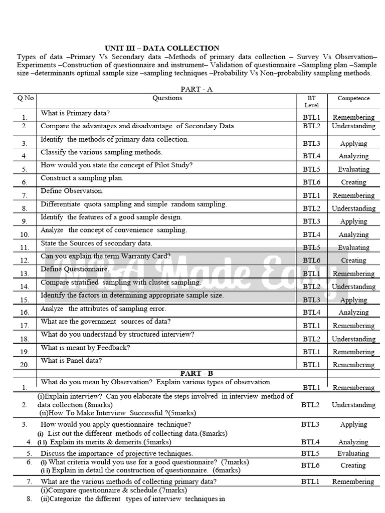Unit Iii | PDF | Sampling (Statistics) | Survey Methodology