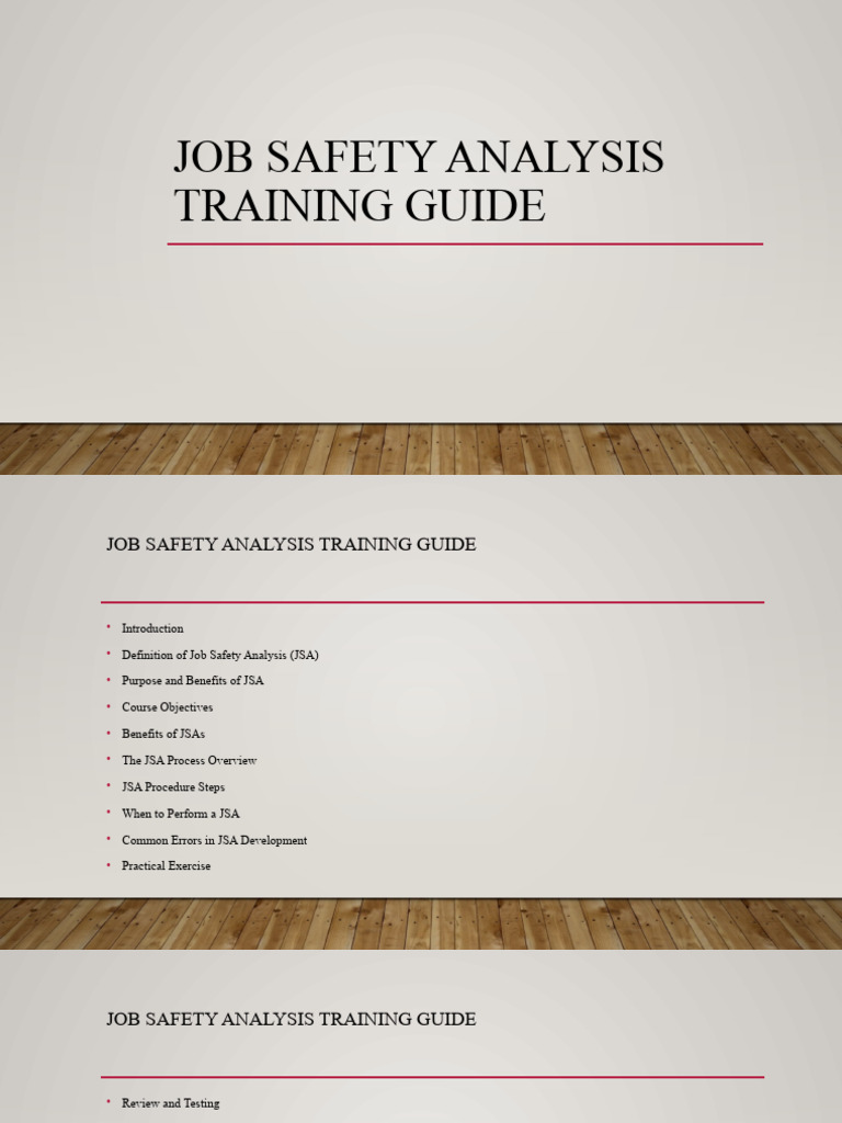 Job Safety Analysis Training Guide | PDF | Risk | Safety Job Safety Analysis Training Guide | PDF | Risk | Safety