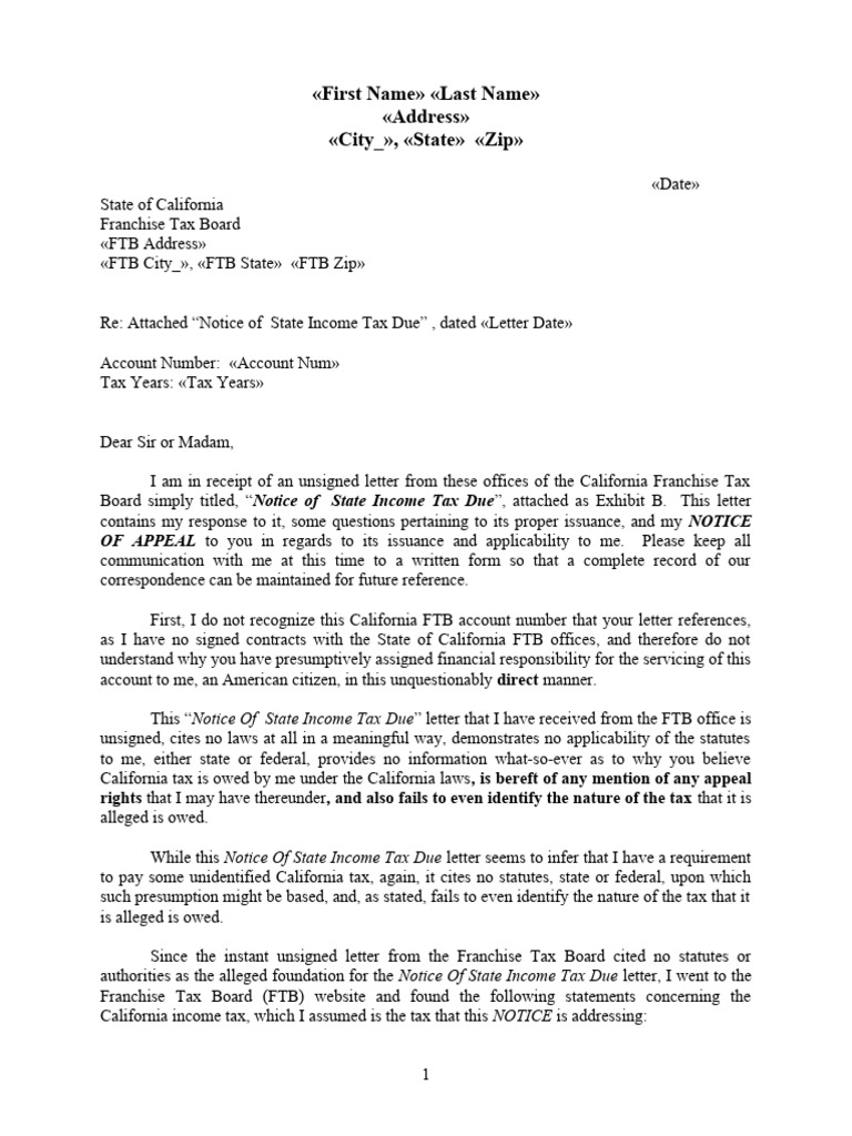 Appeal Against California Tax Notice | PDF | Taxation | Federal ...