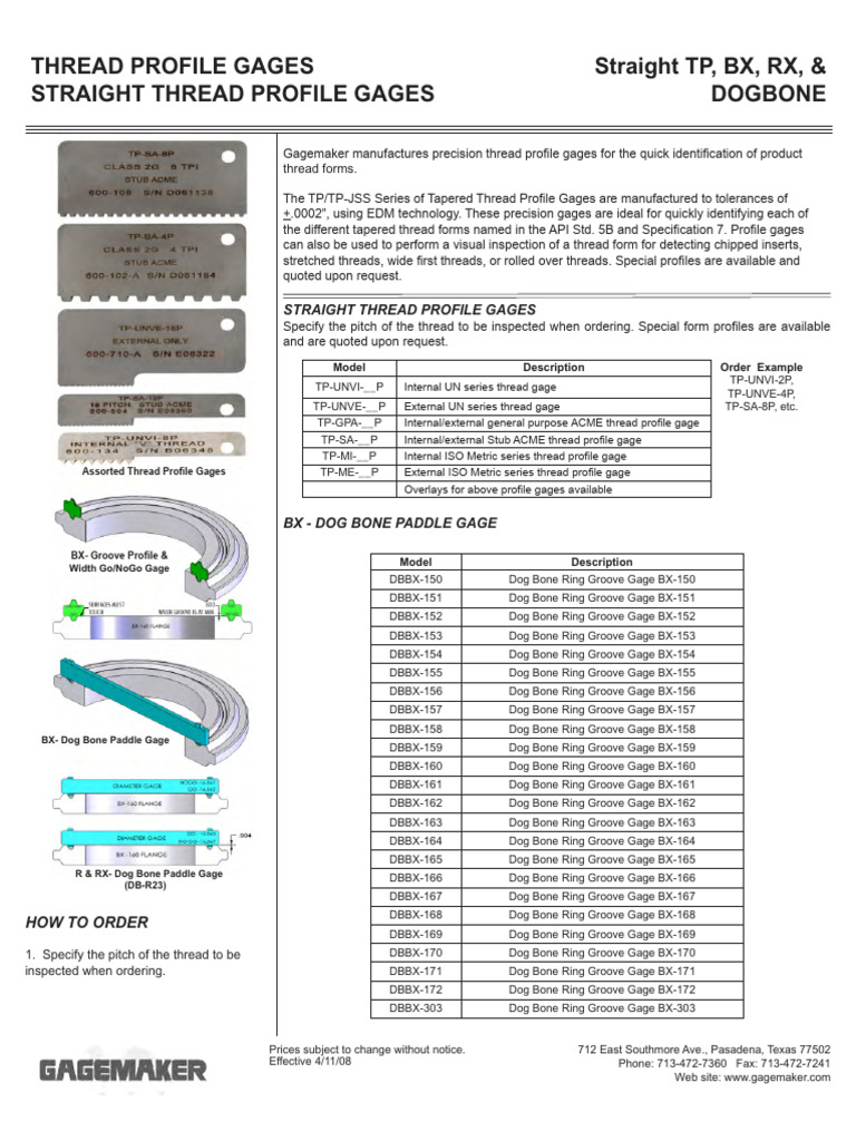 THREAD PROFILE GAGES STRAIGHT THREAD ... - Gagemaker | PDF | Metalworking