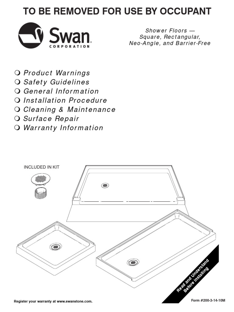 Swan Shower Base Install Guide | PDF | Drywall | Wall