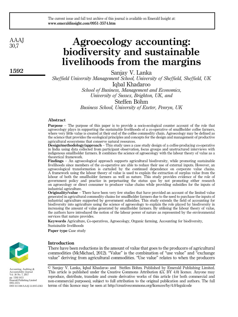 Lanka Khadaroo and Bohm 2017 Agroecology accounting PDF Fertilizer