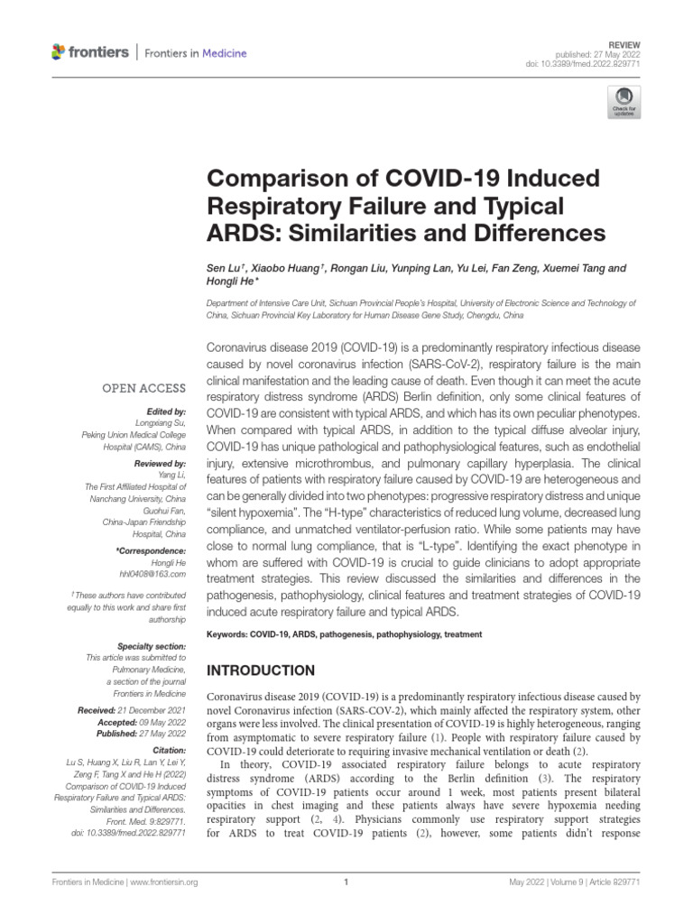 Comparison of COVID-19 Induced Respiratory Failure and Typical ARDS ...