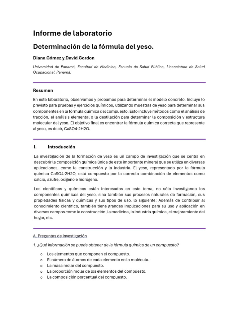 Determinación de la fórmula del yeso | PDF | Compuestos químicos | Química