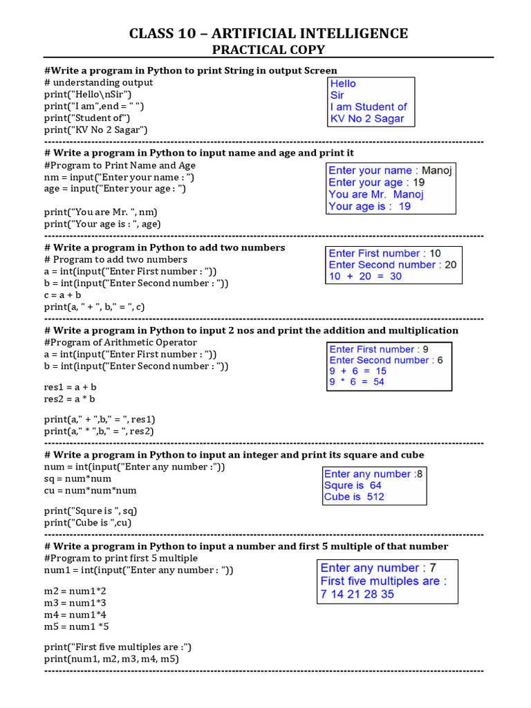 Python Programs for Class 10 AI | PDF | Computer Science | Elementary Mathematics