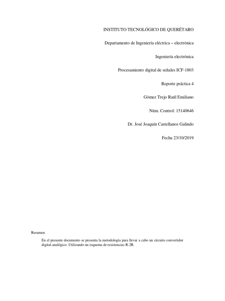 Práctica4 - Gómez Trejo Raúl Emiliano | PDF | Convertidor digital a analógico | Señal analoga