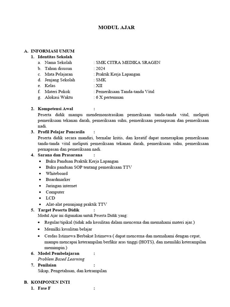 Modul Ajar Terbaru 2024 PKL | PDF