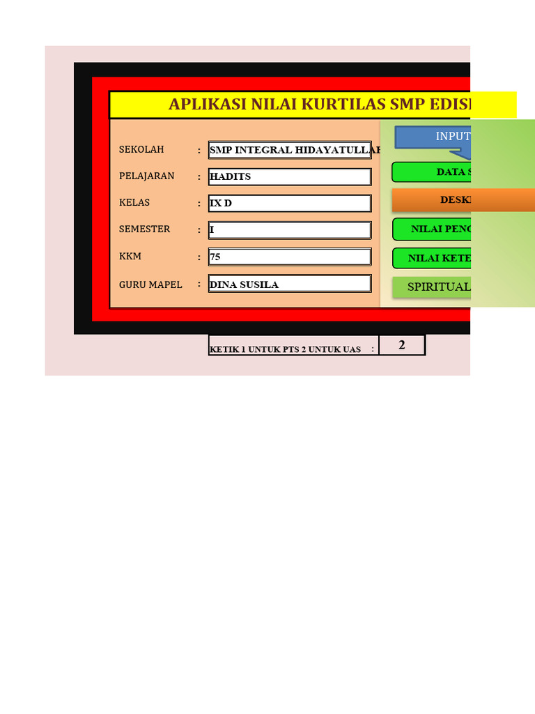 Format Nilai Mapel Dnyh KKM-75 Kls 9 - Sem 1 2023-2024 | PDF