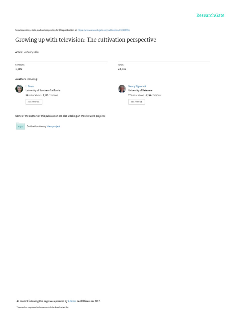 Gerbner, G., Gross, L., Morgan, M., & Signorielli, N. (1994) - Growing ...