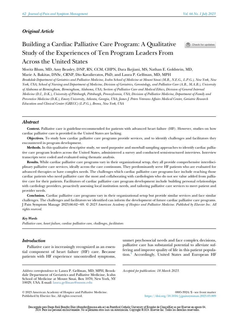 PROGRAMA DE CUIDADOS PALIATIVOS CARDIACOS EN ESTADOS UNIDOS | PDF | Palliative Care | Heart Failure