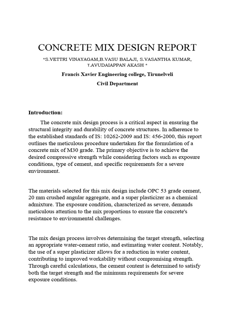 M30 Concrete Mix Design Report | PDF | Concrete | Civil Engineering