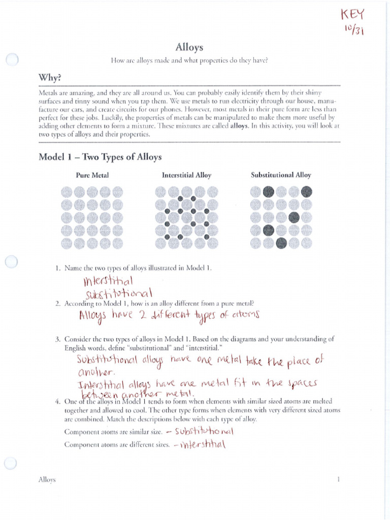 Alloys Pogil - Key | PDF