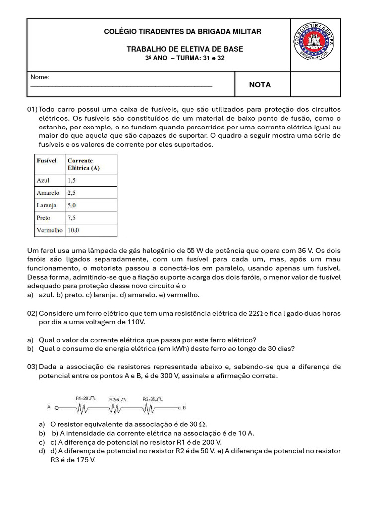 Trabalho de Eletiva 3âºano | PDF | Resistor | Resistência elétrica e condutividade