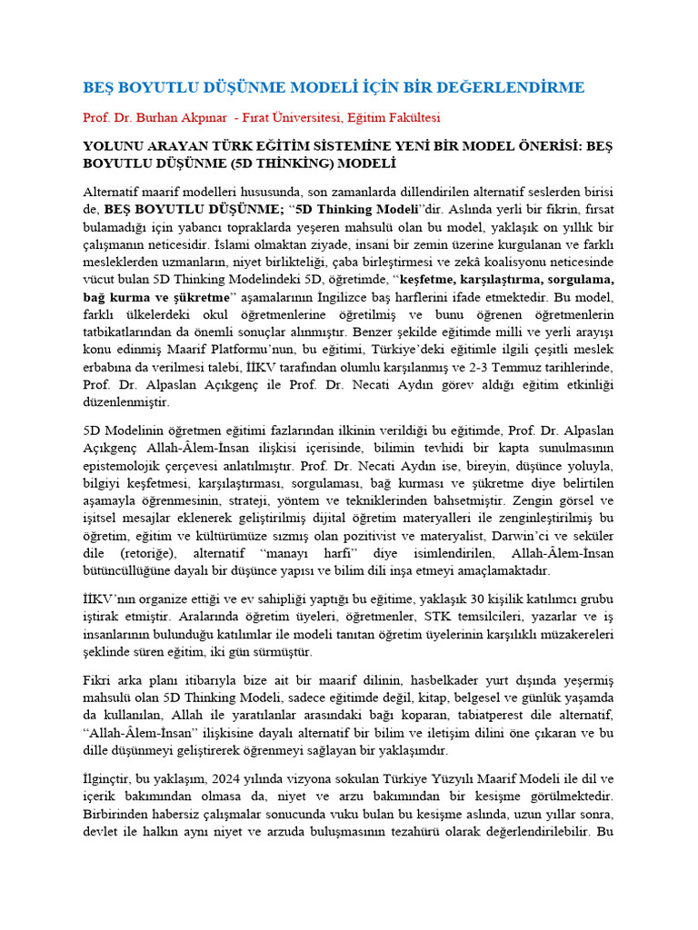 5 Boyutlu Düşünme Modeli̇ | PDF