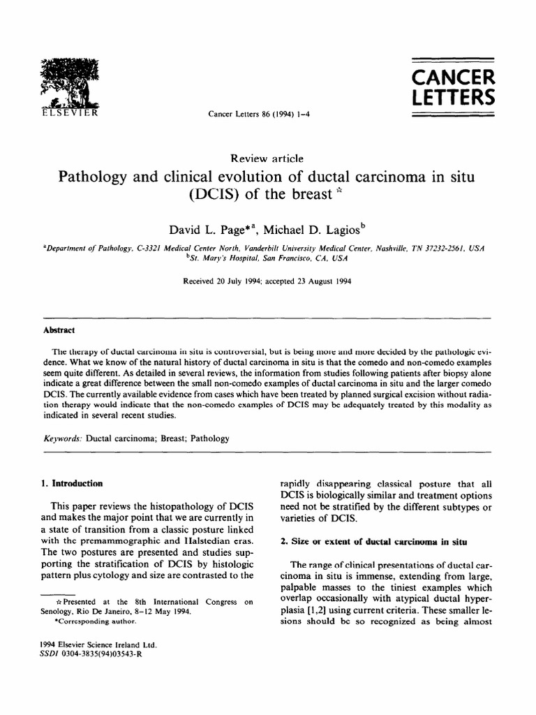 Cancer Letters: Pathology and Clinical Evolution of Ductal Carcinoma in ...