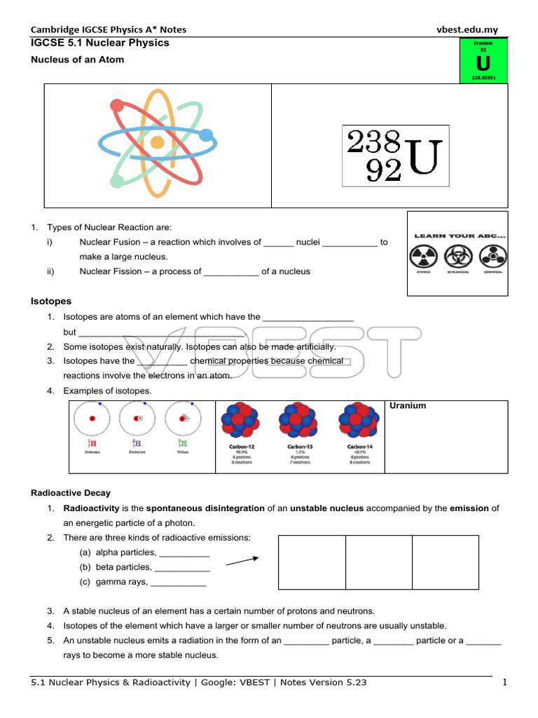 2023 IGCSE 5.1 Nuclear Radioactivity | PDF | Isotope | Atomic Nucleus