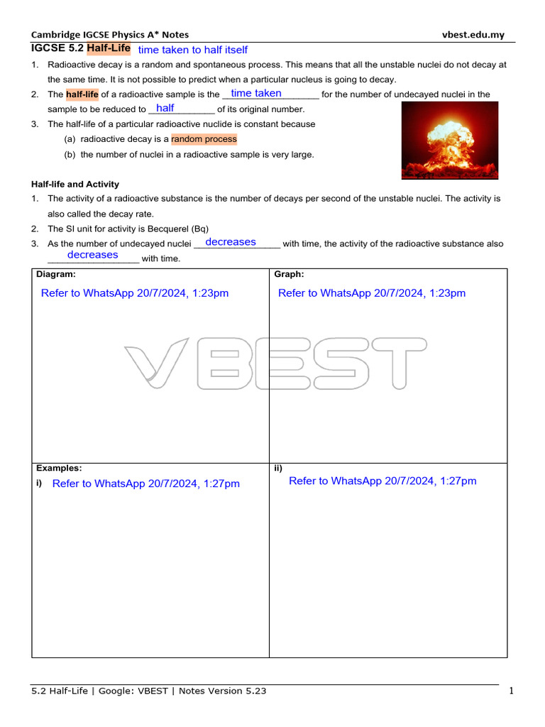 2023 IGCSE 5.2 Half Life | PDF | Radioactive Decay | Radiation