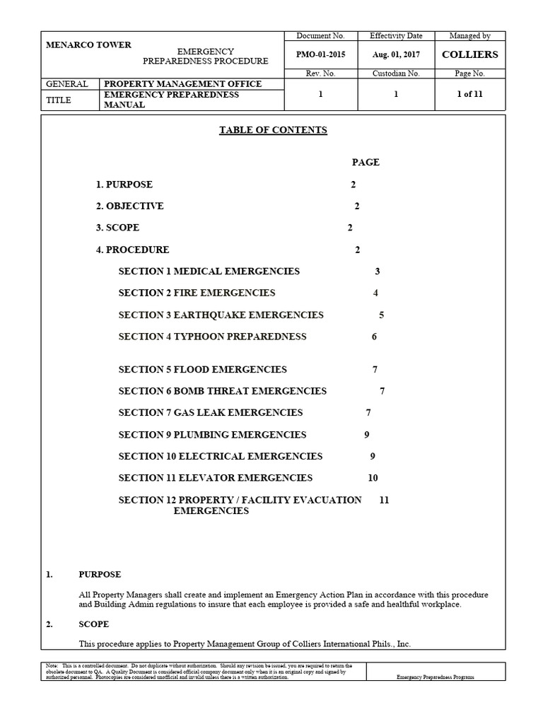 Emergency Preparedeness Manual 2017 | PDF | Emergency | Elevator