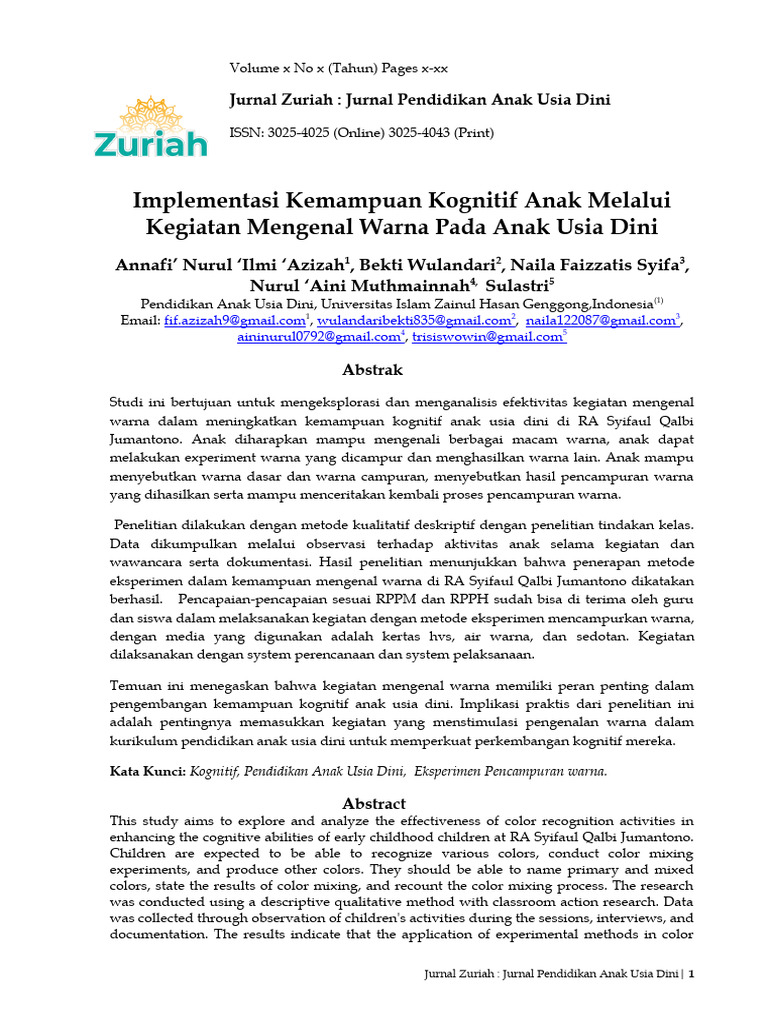 Artikel Jurnal Zuriah 2023 (Implementasi Kognitif) | PDF
