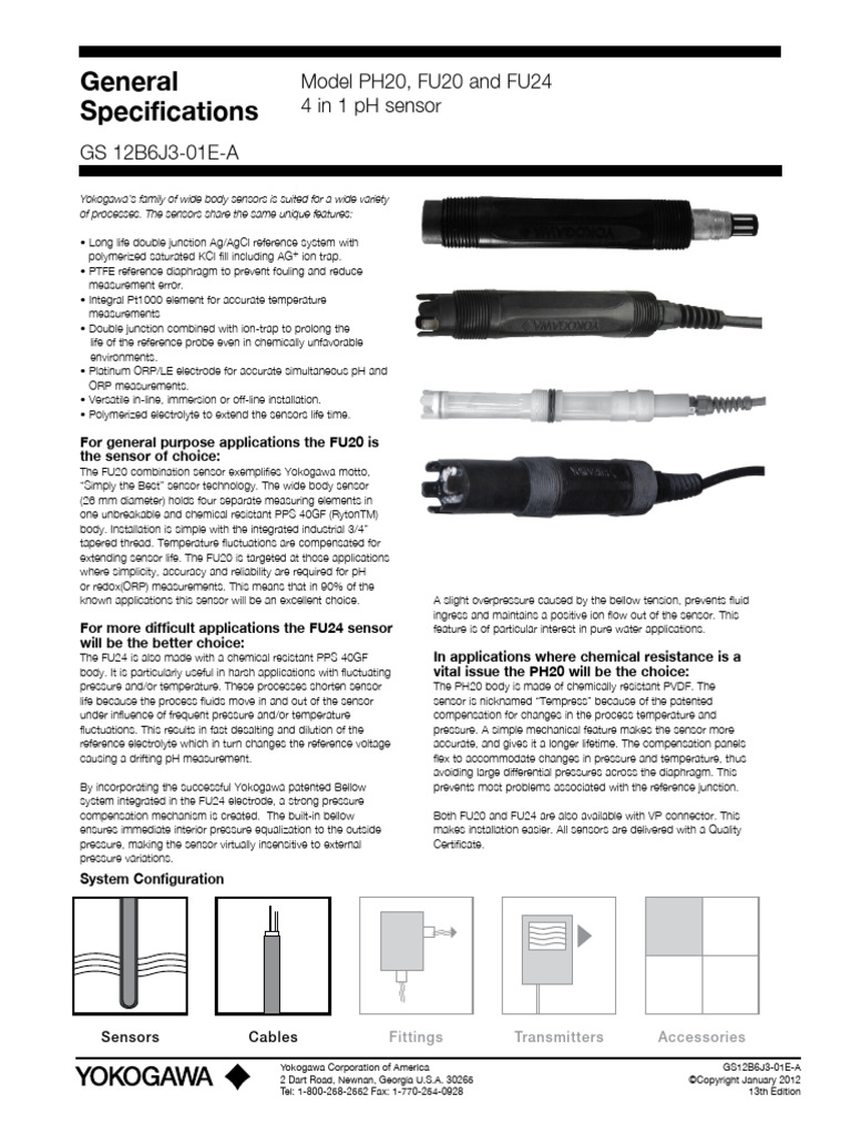 PH20 General Specifications Model PH20 FU20 and FU24 4 in 1 PH Sensor ...