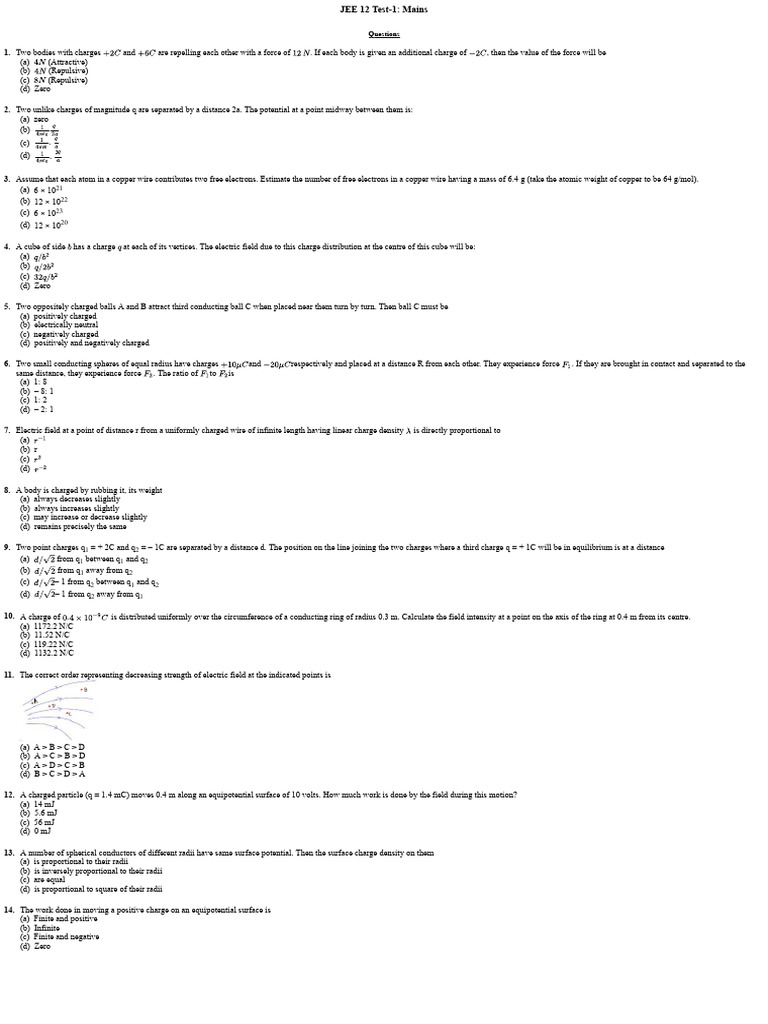 Cmds-Test Vedantu | PDF | Electric Field | Electric Charge