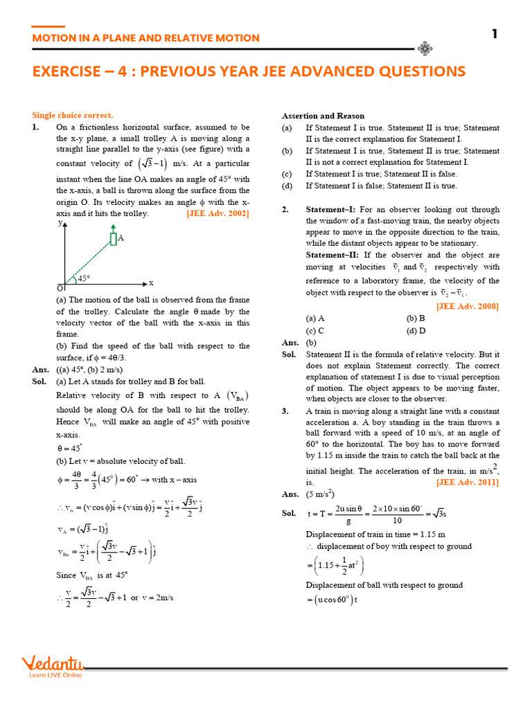 Ex-4 - Motion in A Plane and Relative Motion - JEE | PDF | Acceleration | Velocity