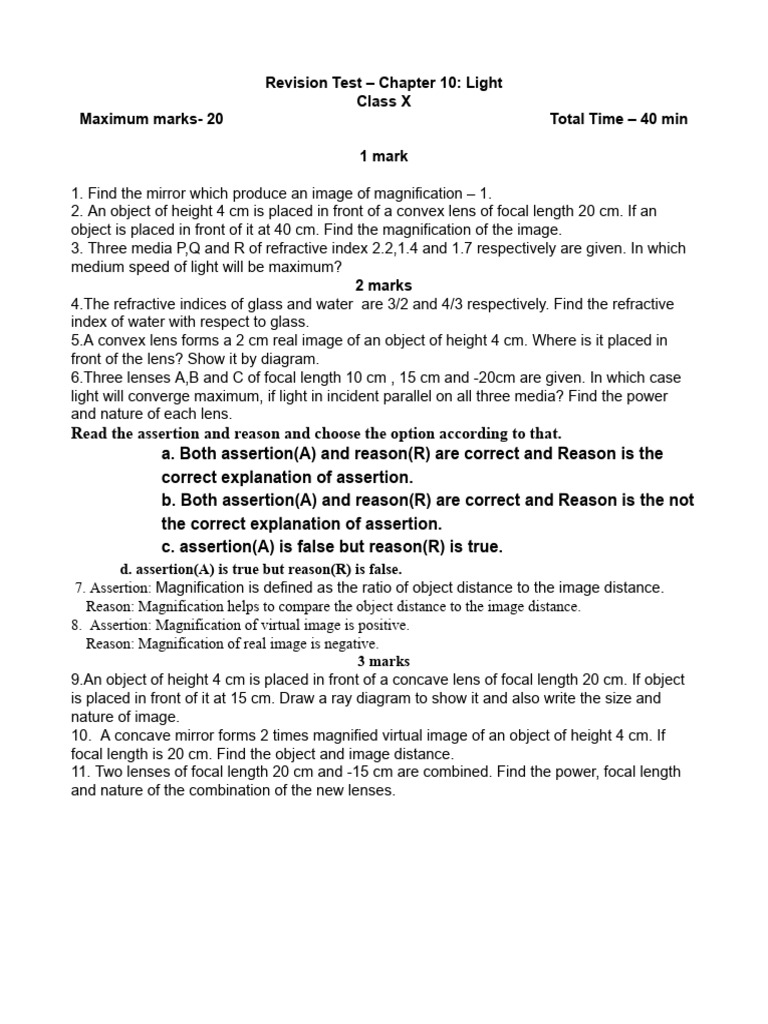 Test - Chapter 10 - Light | PDF