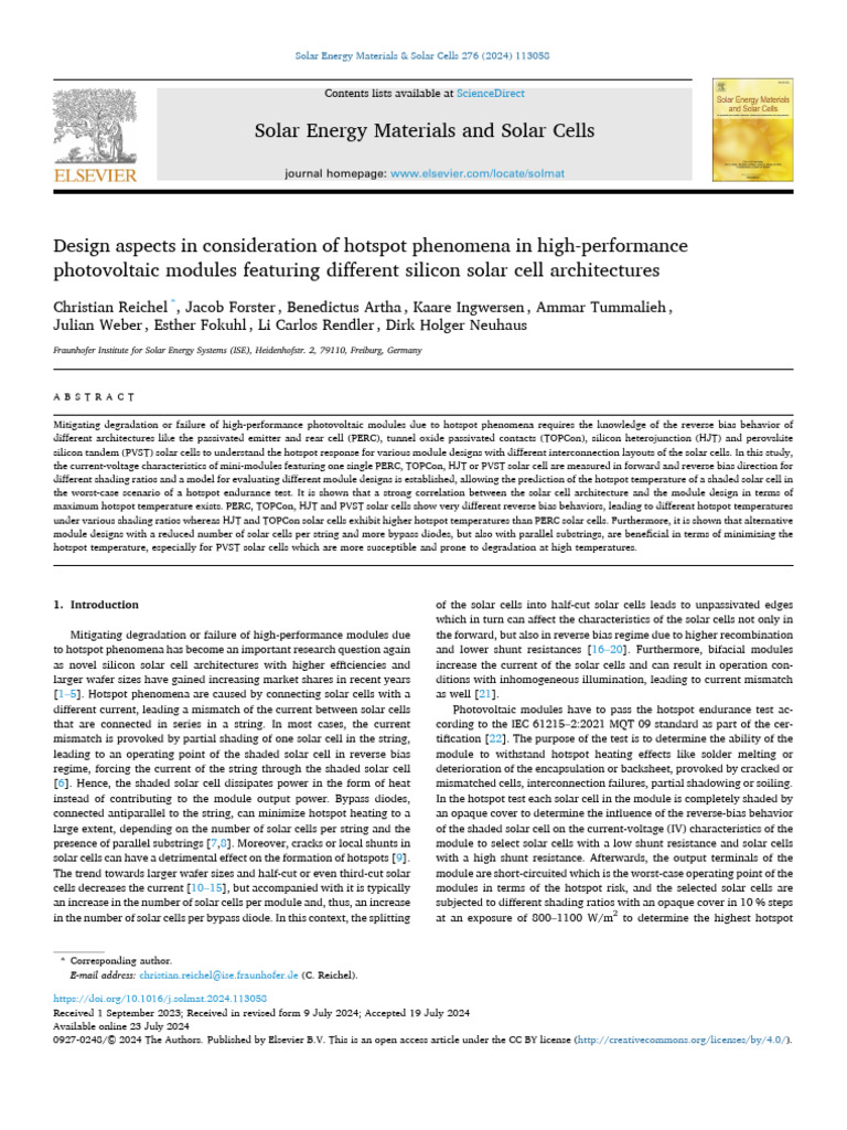 1 s2.0 S0927024824003702 Main | PDF | Solar Cell | P–N Junction