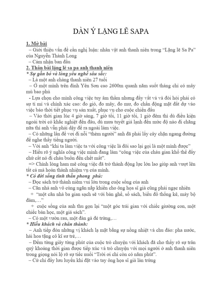 DÀN Ý LẶNG LẼ SAPA | PDF