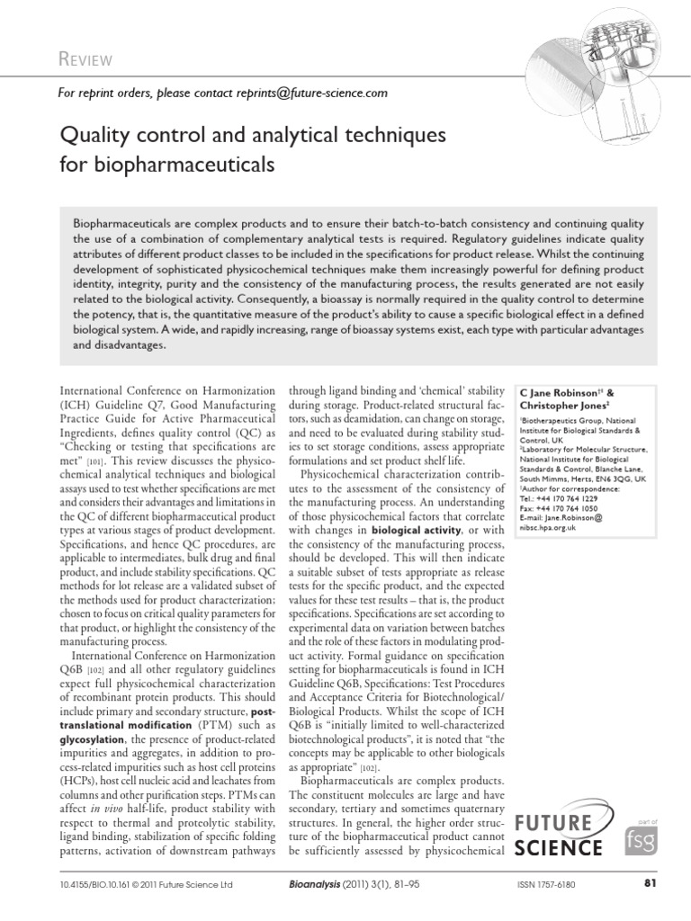 Quality Control and Analytical Techniques For Biopharmaceuticals | PDF ...