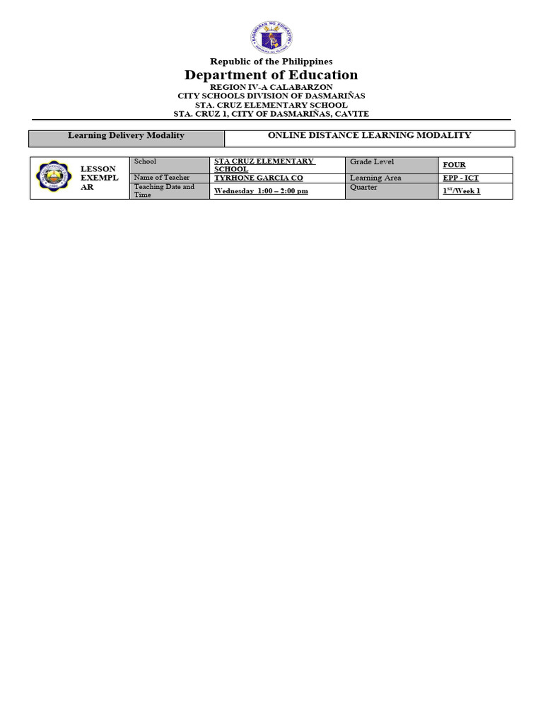 ICT4 Lesson Exemplar Q1W1 | PDF