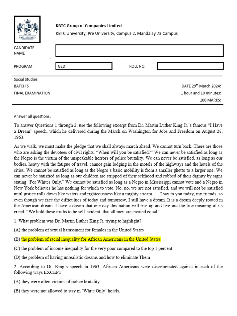 Pre University Exam Question Template (New Format) 29.1.2024 | PDF ...