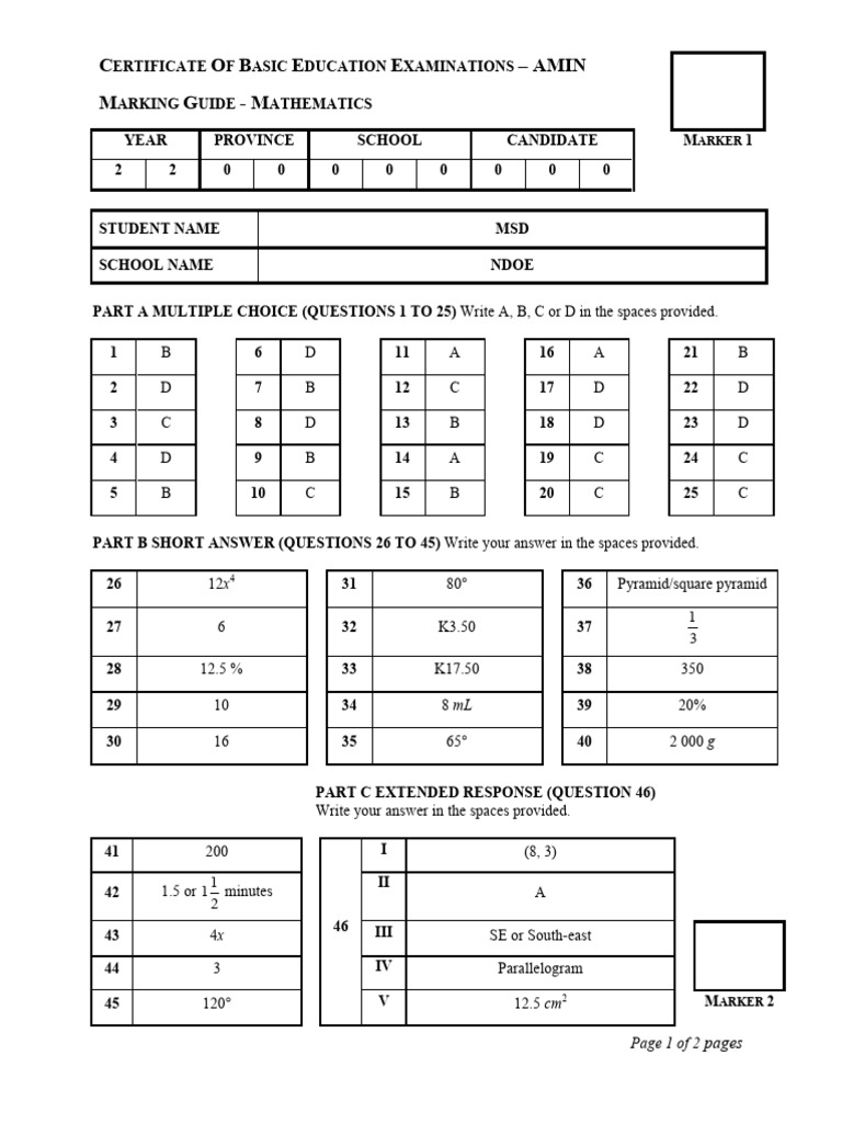 2022 COBEE Math Marking Guide | PDF