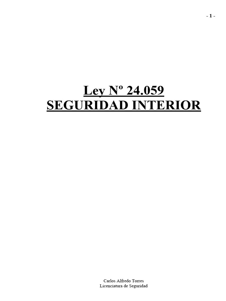Ley 24059 Seguridad Interior | PDF | Policía | Agencia de la ley
