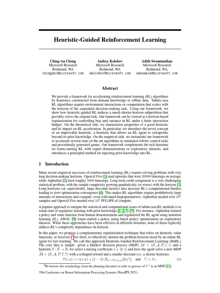 NeurIPS 2021 Heuristic Guided Reinforcement Learning Paper | PDF | Applied Mathematics | Cognition