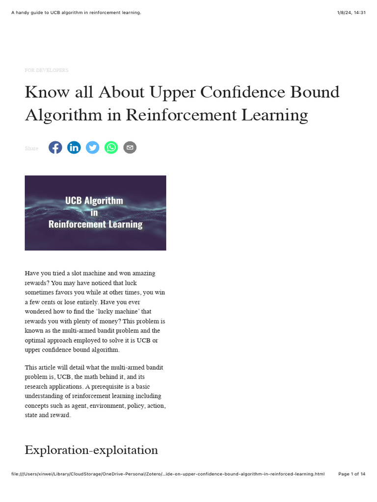 A Handy Guide To UCB Algorithm in Reinforcement Learning. | PDF ... A Handy Guide To UCB Algorithm in Reinforcement Learning. | PDF ...