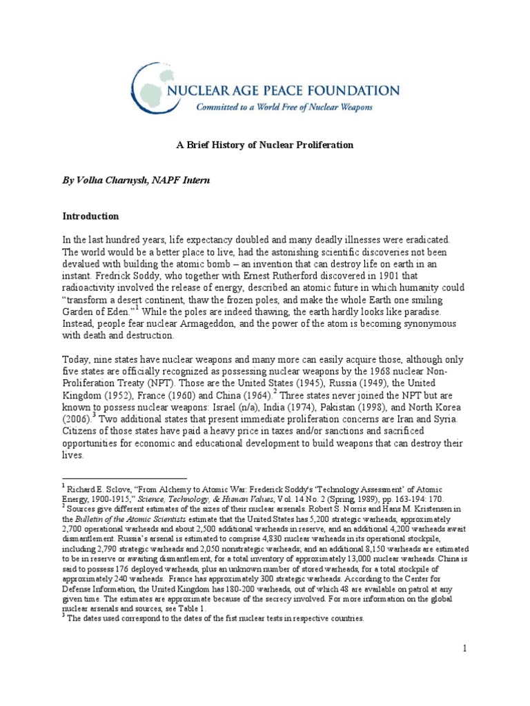 Proliferation History | PDF | Treaty On The Non Proliferation Of ...