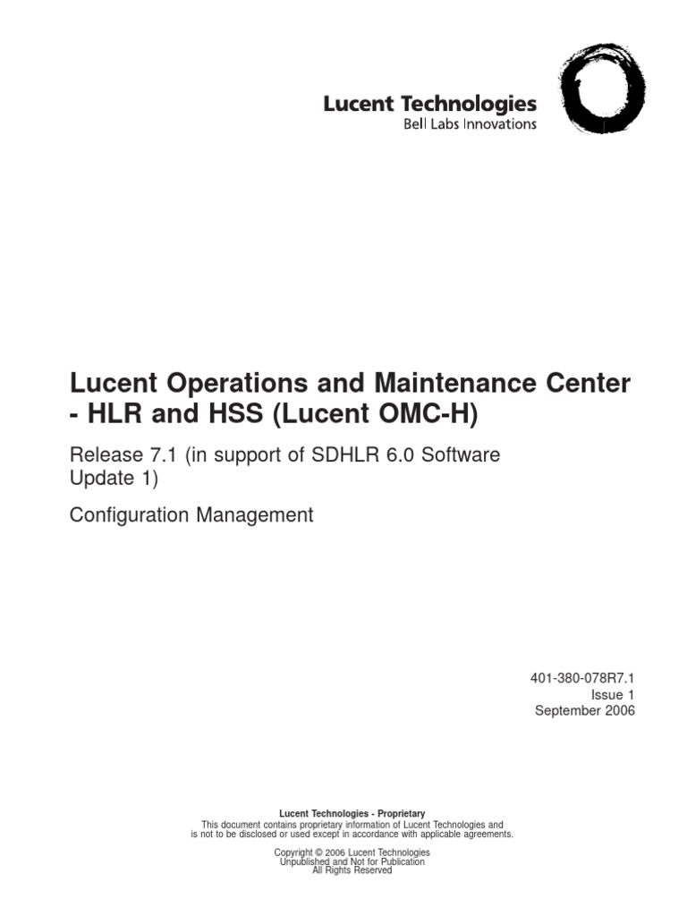 Lucent Operations and Maintenance Center - HLR and HSS (Lucent OMC-H ...