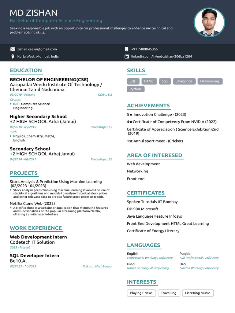 CV - Zishan 2024 - Compressed 2 | PDF | World Wide Web | Internet & Web