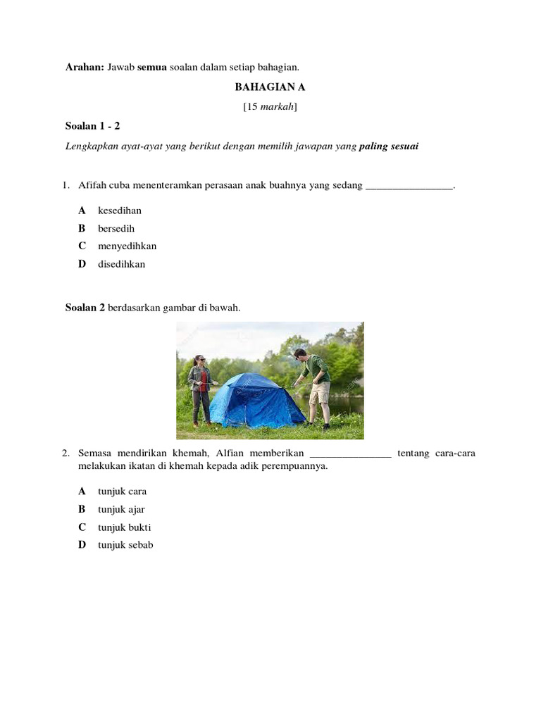 Bahasa Melayu - (UASA) F1 - BM Kertas 1 Set 2 2024 - 2024 | PDF