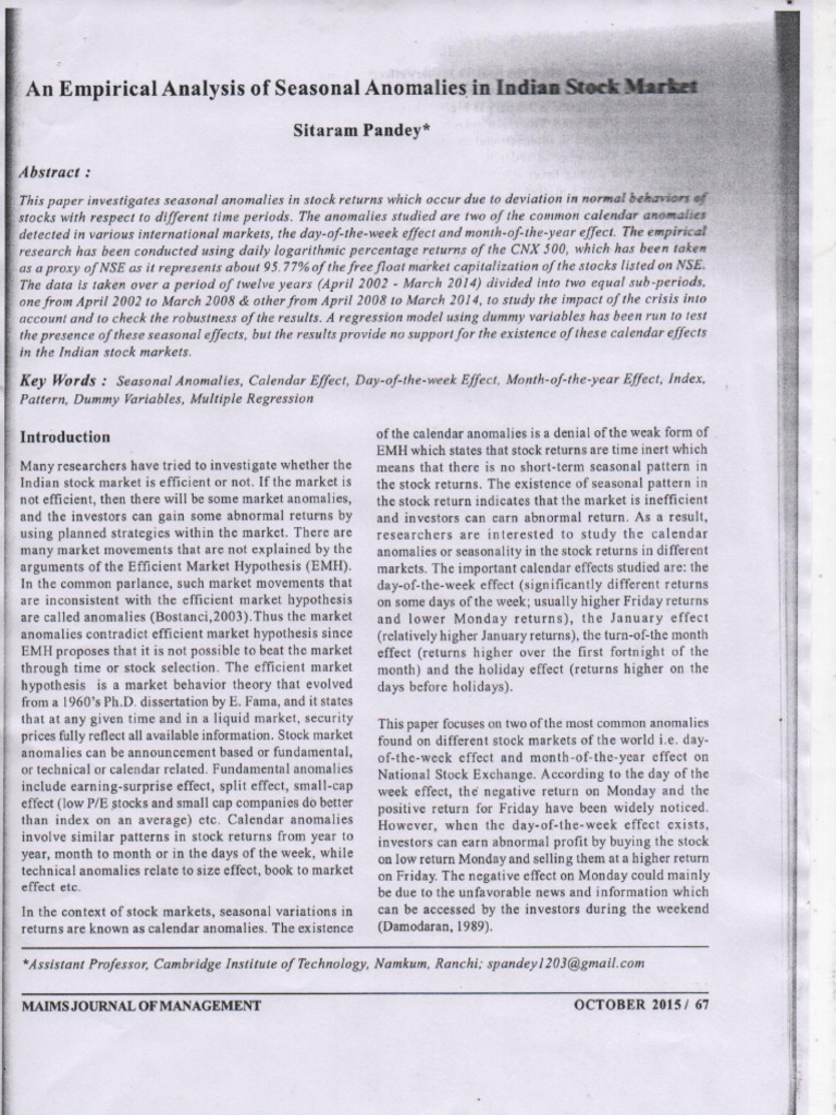 Dr. Sitaram Pandey An Empirical Analysis of Seasonal Anomalies in ...