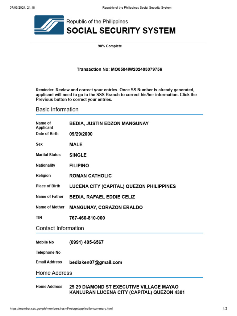 SSS Application | PDF