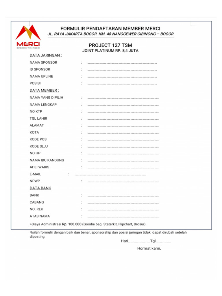 Form Daftar Member Merci | PDF