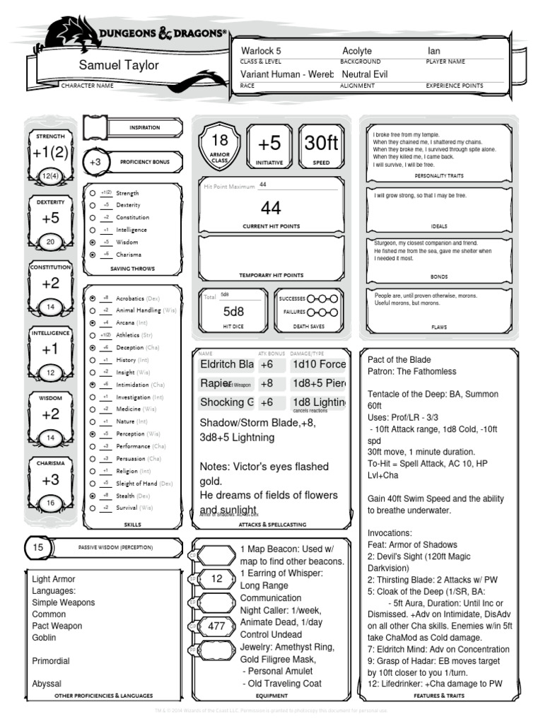 D&D Character Sheet Template | PDF