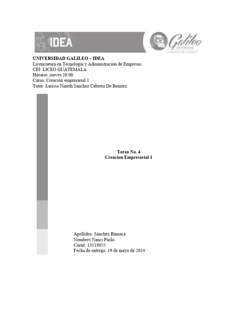 Tarea 4 Creacion Empresarial 1 | PDF | Business