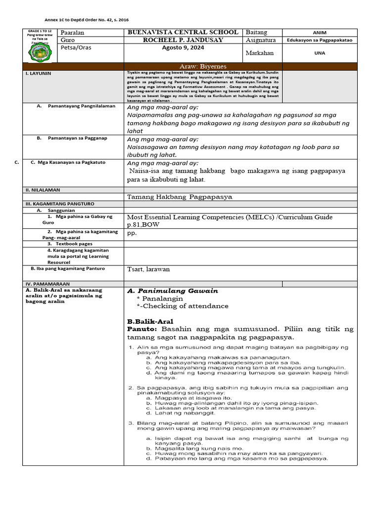 DLP - EsP 6-Aug. 9 | PDF